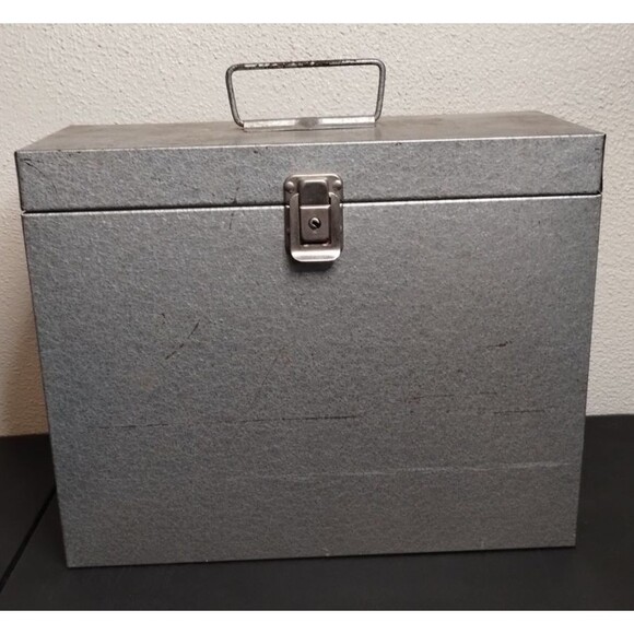 Unbranded | Office | Vtg Gray Strong Metal Storage File Box File Hinged ...